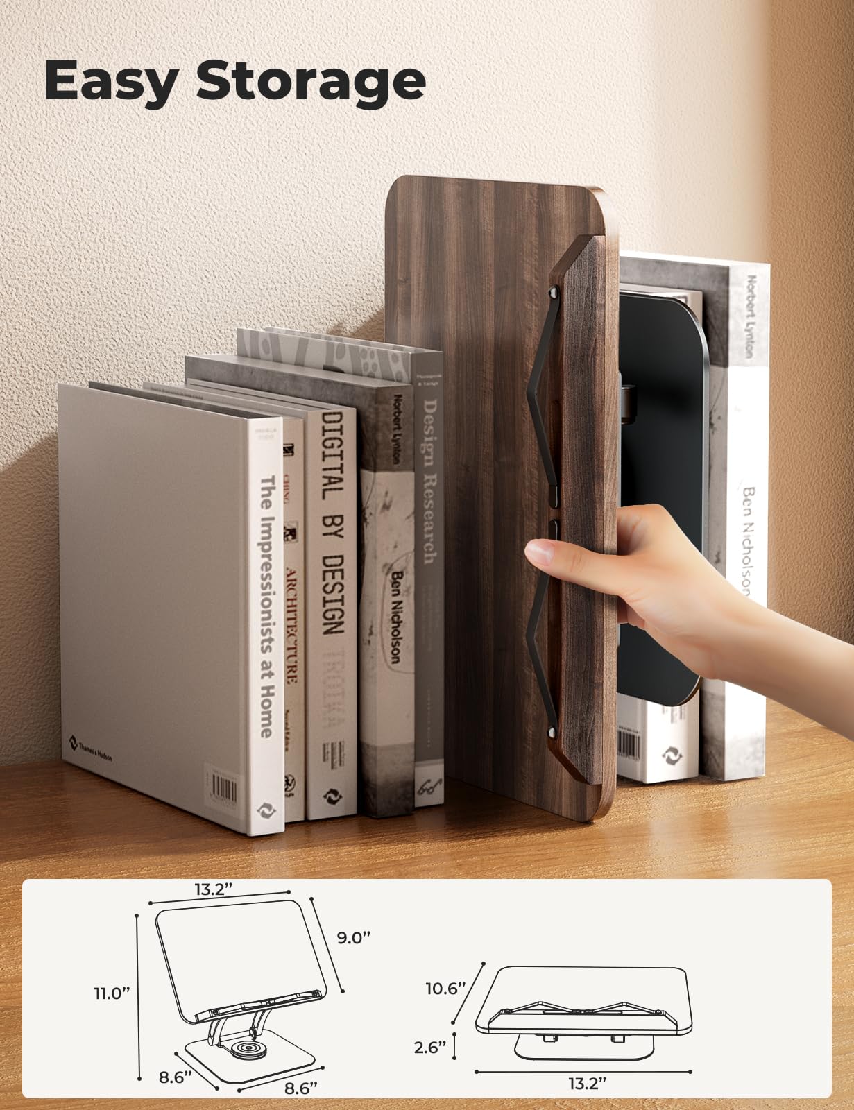 Tounee Book Stand for Reading, Adjustable Book Holder with 360° Swivel Base, Foldable Cookbook Stand Recipe Book Holder with Elastic Page Clips for Music Scores, Recipe, Tablet, Laptop-Gray