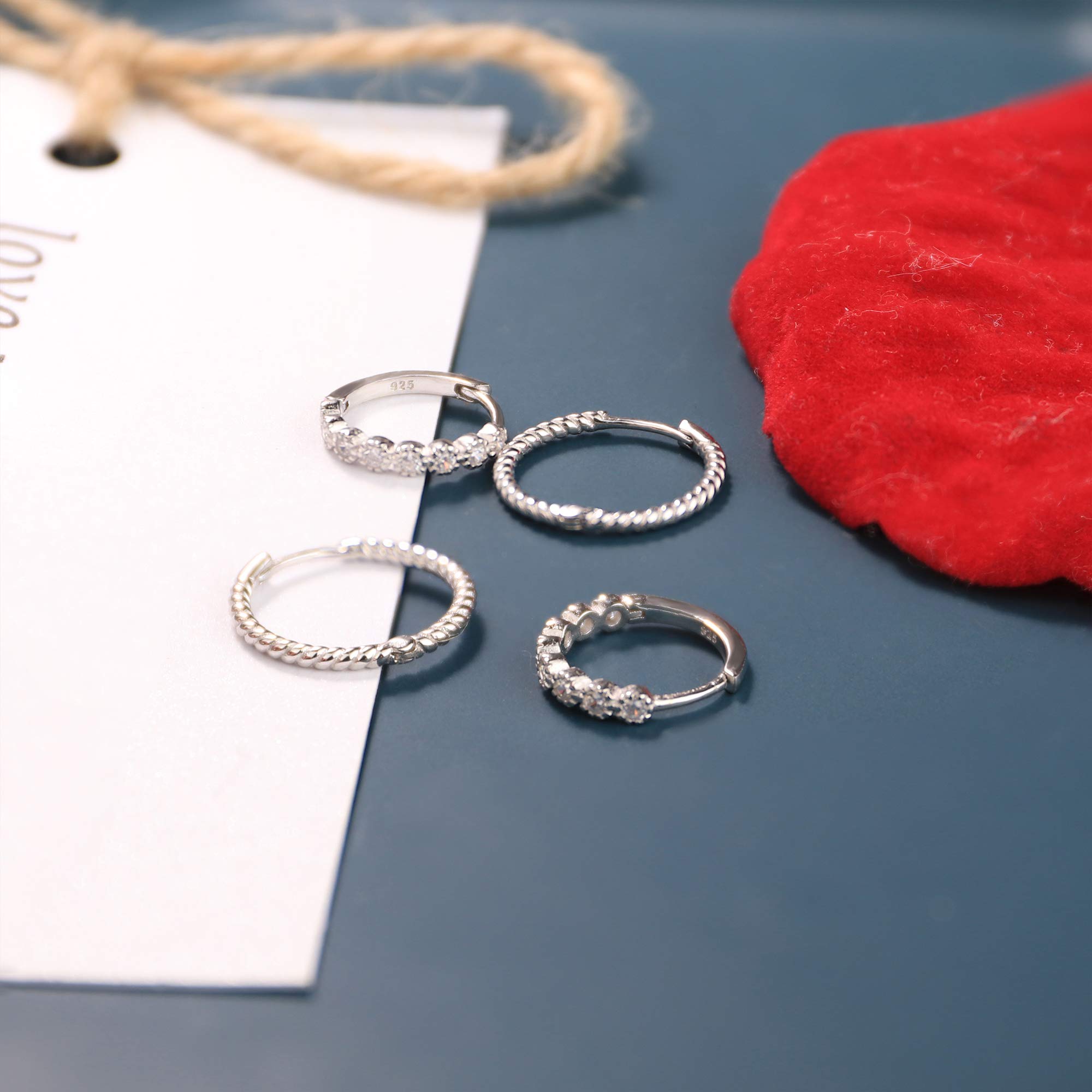 Milacolato 2Pairs Sterling Silver Small Hoop Earrings