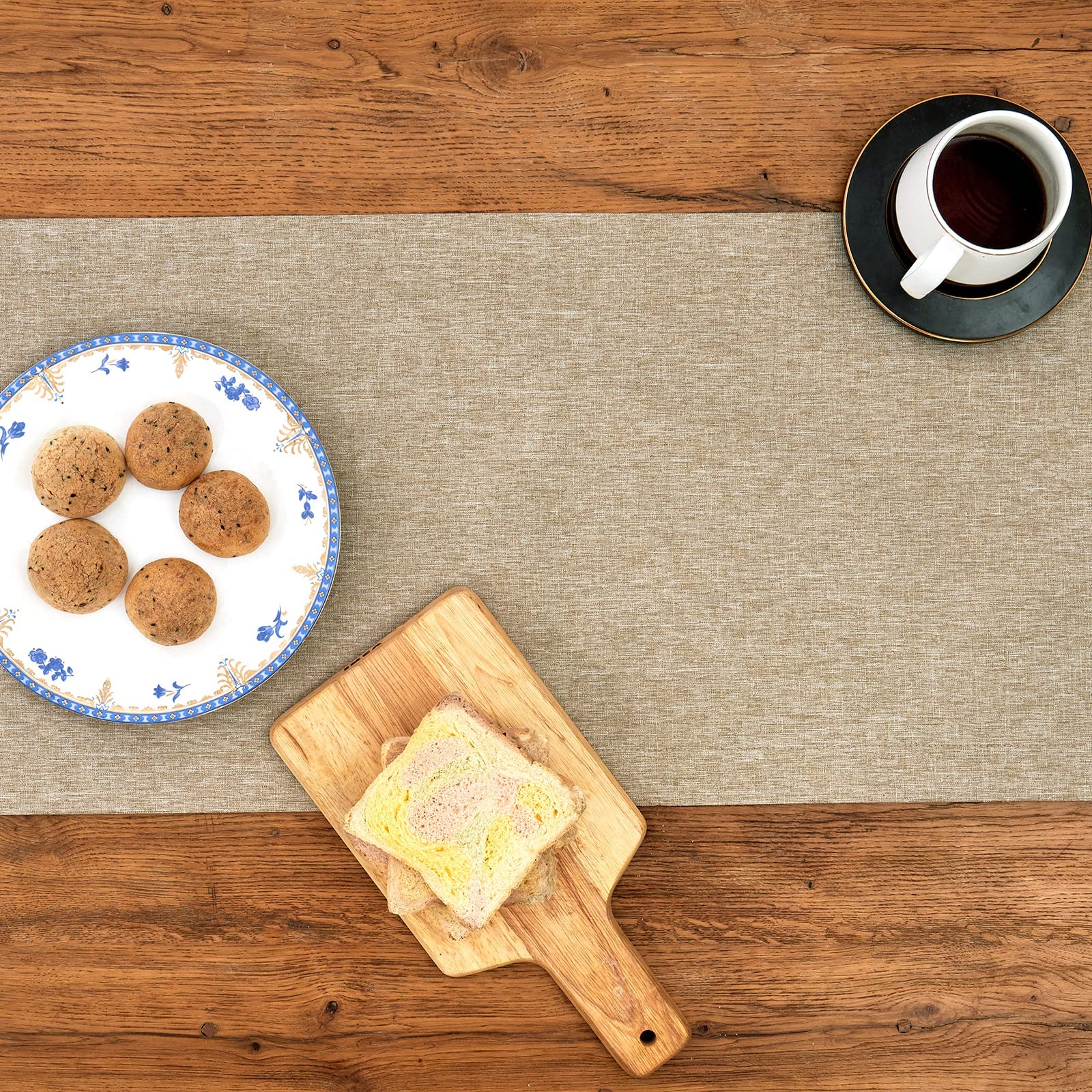 Mebakuk Linen Farmhouse Table Runner Large Burlap Style Soft and Waterproof Decorative Fabric Runner for Outdoor Wedding and Dinner (14 x 36 Inch, Mocha)