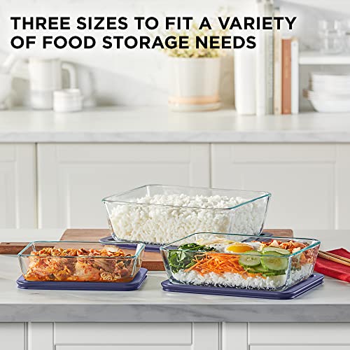 Pyrex Simply Store 6-Pc Glass Food Storage Container Set with Lids, 3-Cup, 6-Cup, & 11-Cup Rectangular Meal Prep Containers with Lid, BPA-Free Lid, Dishwasher, Microwave and Freezer Safe