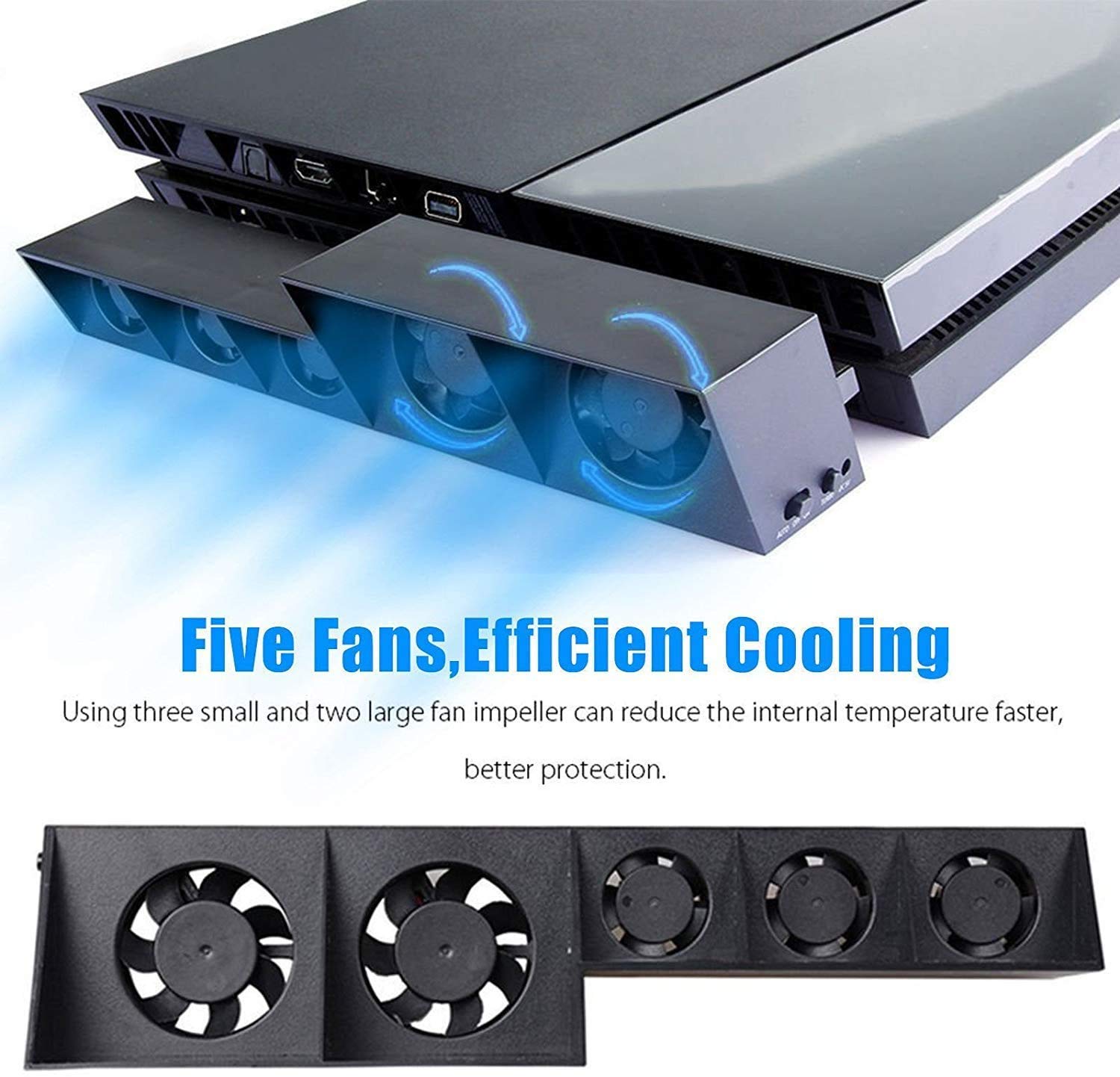 Linkhood Cooling Fan for PS4, USB External Cooler 5 Fan Turbo Temperature Control Cooling Fans for Sony Playstation 4 Gaming Console