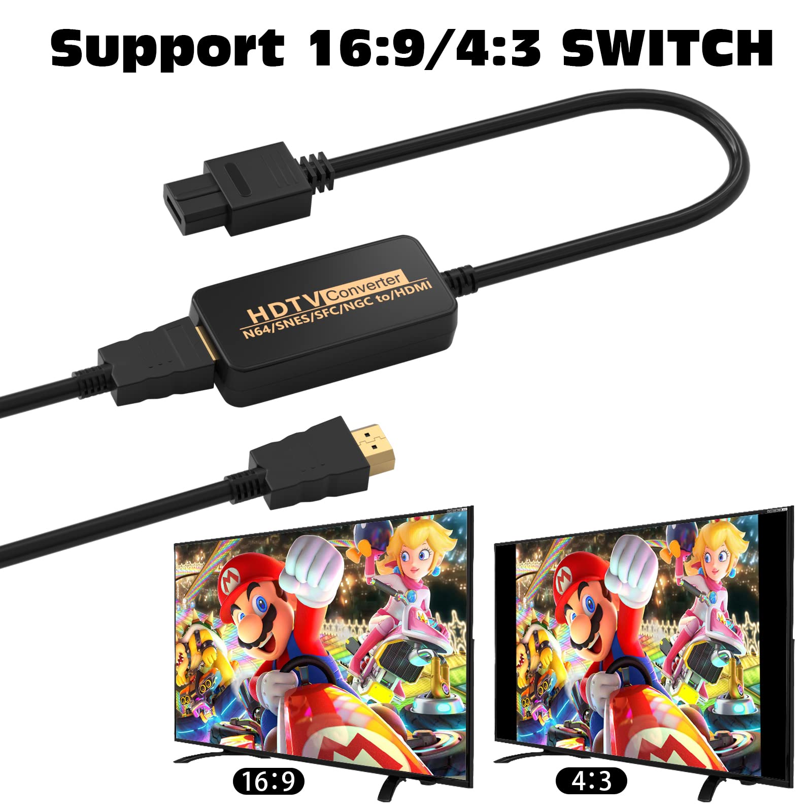 N64 to HDMI Converter, Gamecube HDMI Adapter, HDMI Cable for Nintendo 64/ SNES/ SFC/ NGC/ Gamecube, Support 16:9 and 4:3 Convert, Plug and Play