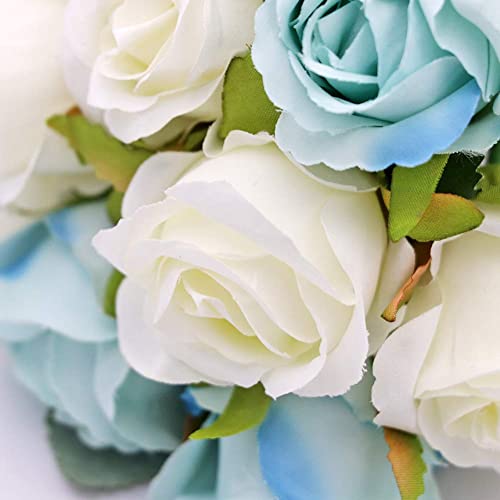 LIUCOGXI 12 Heads Artificial Silk Rose Flowers Bouquet White&Blue for Wedding Party Home Decor