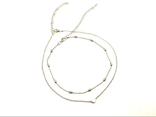 MAIHAO 925 Silver Double Layer Necklace Heart Choker Chunky Chain Bib Necklace Women Jewelry Pendant GF (Silver)