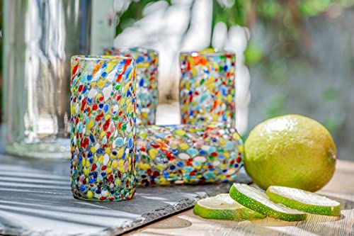 MEXTEQUIL - Authentic Mexican Tequila Shot Glasses - Tequila Set of shot glasses - 4 pcs - 2 Oz - Mexican Hand Blown Shot Glass (Confetti)