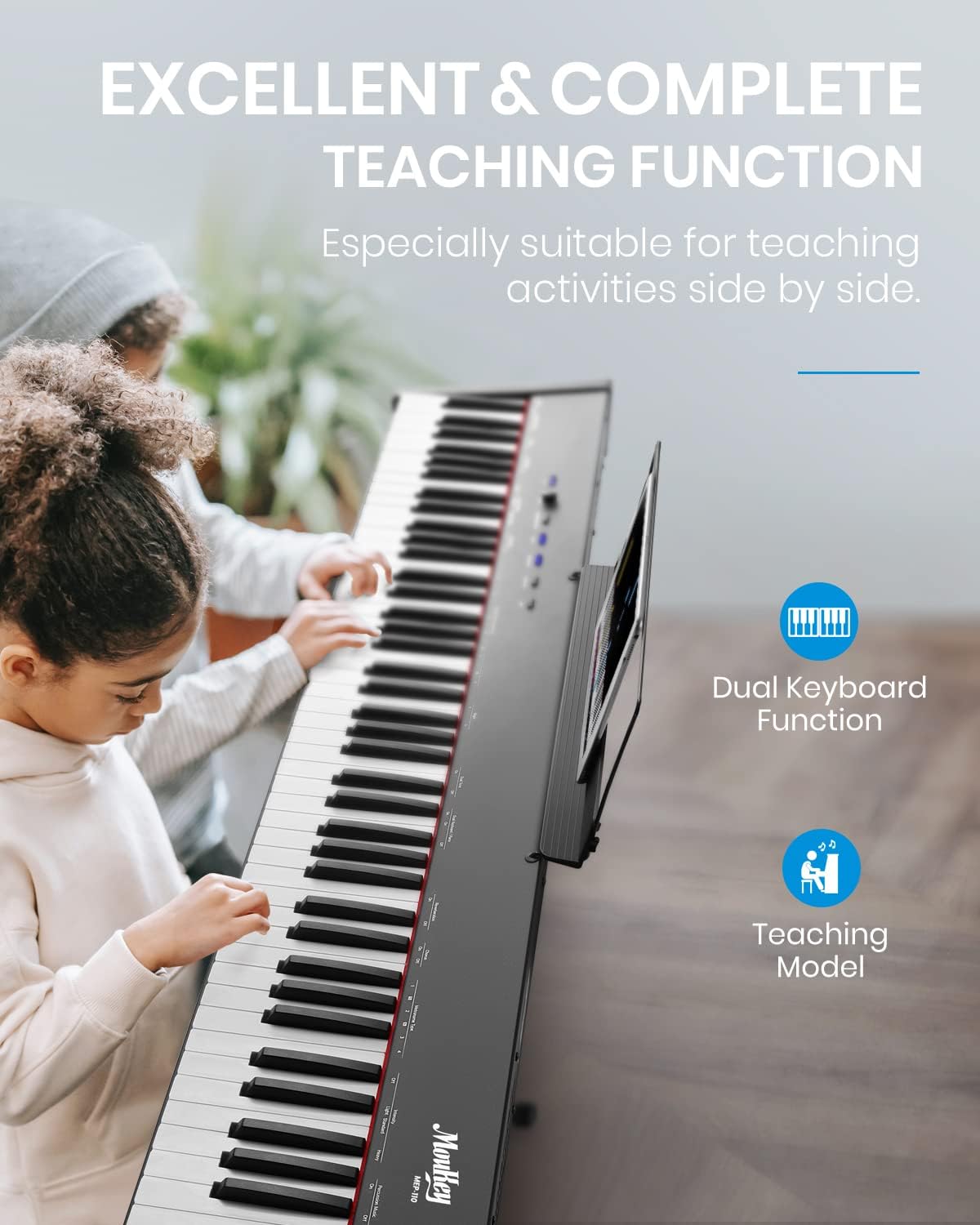 Moukey Beginner 88 Key Full-Size Semi-Weighted Electric Keyboard, MEP-110 Digital Piano+ Stand