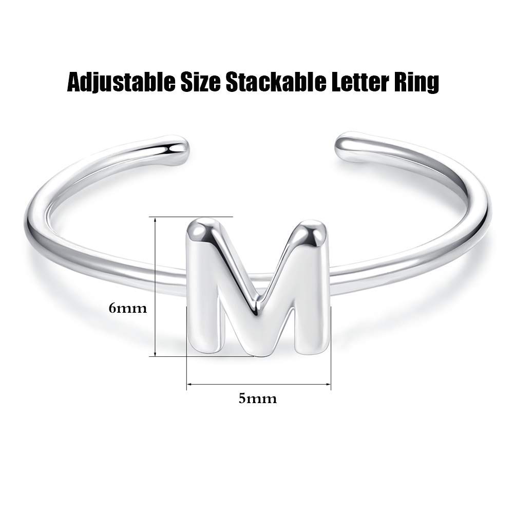 MILACOLATO Sterling Silver Initial Ring for Women Minimalist Letter Ring Charm Stackable Band Adjustable Knuckle Rings