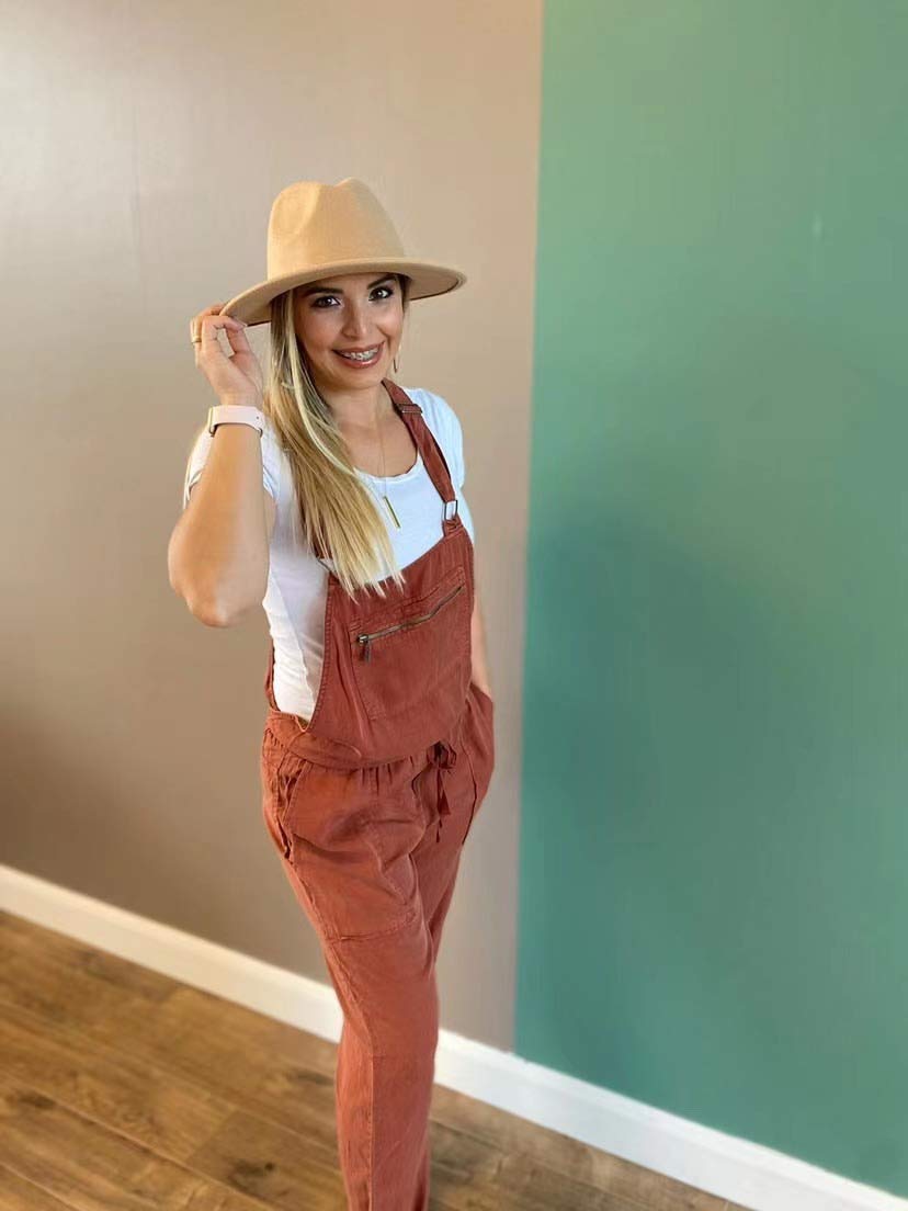 Lanzom Womens Classic Wide Brim Floppy Panama Hat Belt Buckle Wool Fedora Hat Fit Size 6 8/7-7 1/4(One Size, Camel)