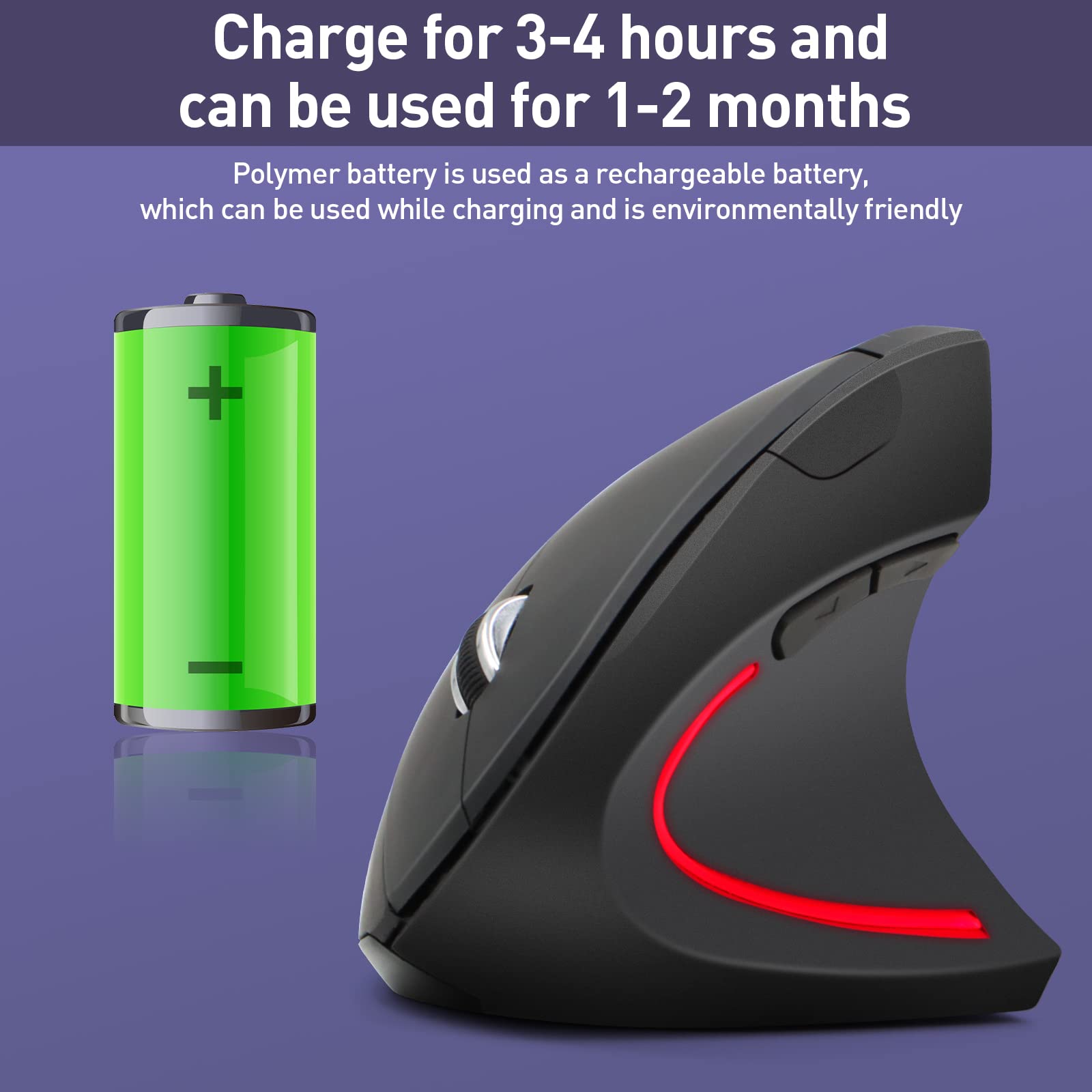 Scettar Ergonomic Mouse Wireless Vertical,2.4G Computer Carpal Tunnel Mouse 6 Buttons Adjustable DPI 800/1200/1600, Reduce Wrist Pain,for Laptop, Desktop, PC, Mac - Matte Black(NOT Batterry Include)
