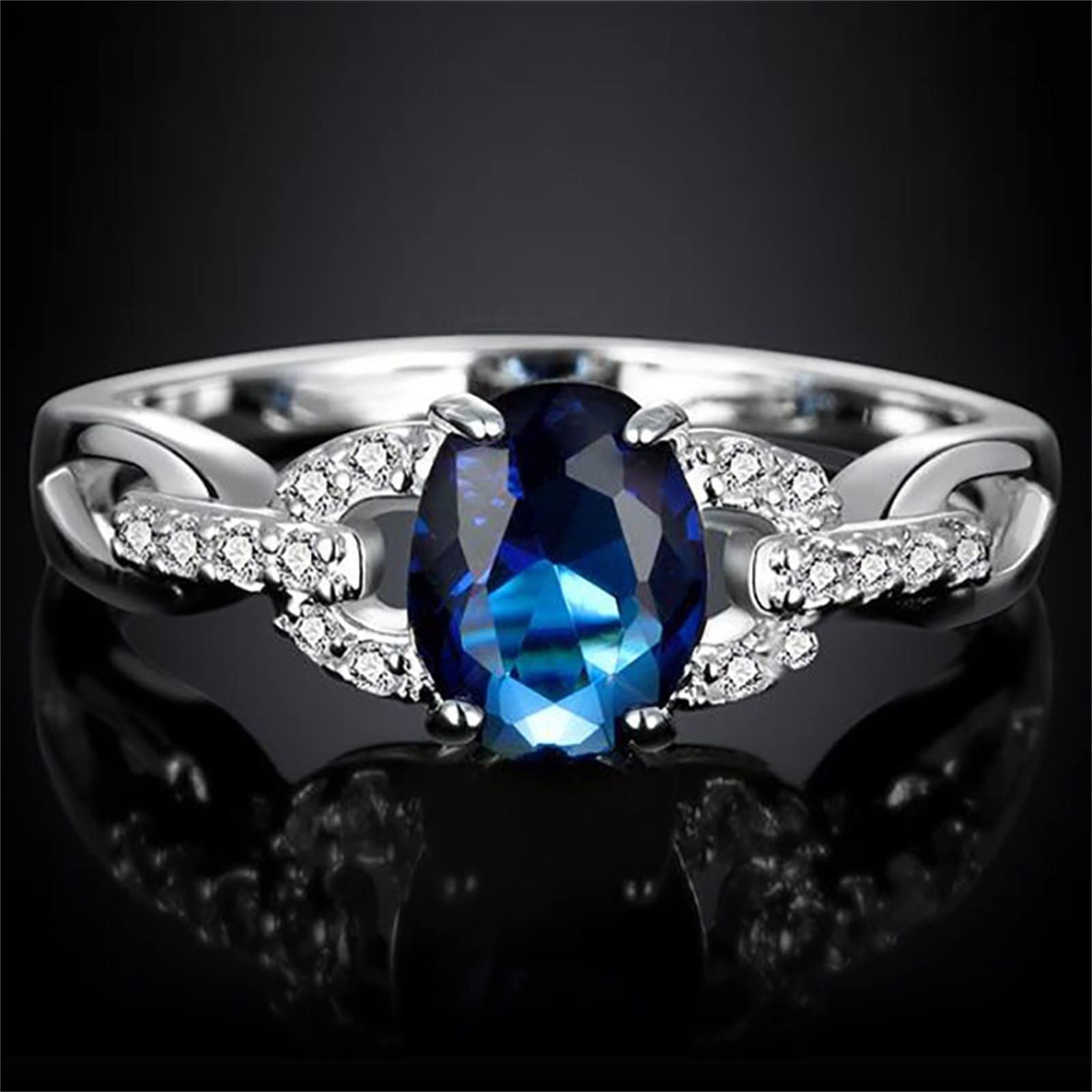 QINGWEI Oval Ruby Band Ring for Women Wedding Engagement Proposal Diamond Ring Birthday Valentine's Jewelry Gift for Mom Girlfriend