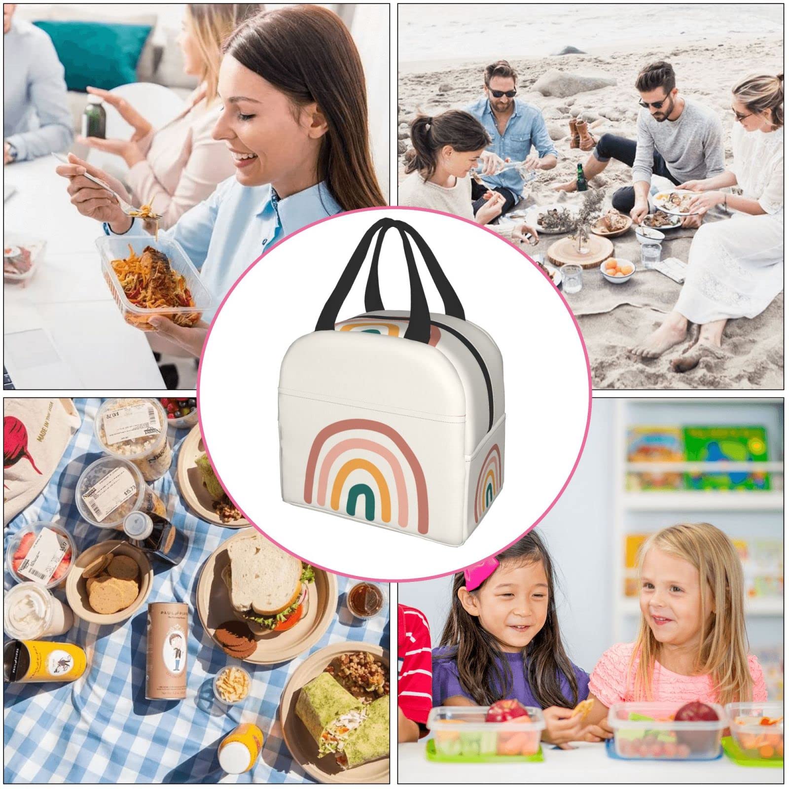 Senheol Boho Rainbow Lunch Box, Insulation Lunch Bag for Women Men, Reusable Lunch Tote Bags Perfect for Office Camping Hiking Picnic Beach Travel