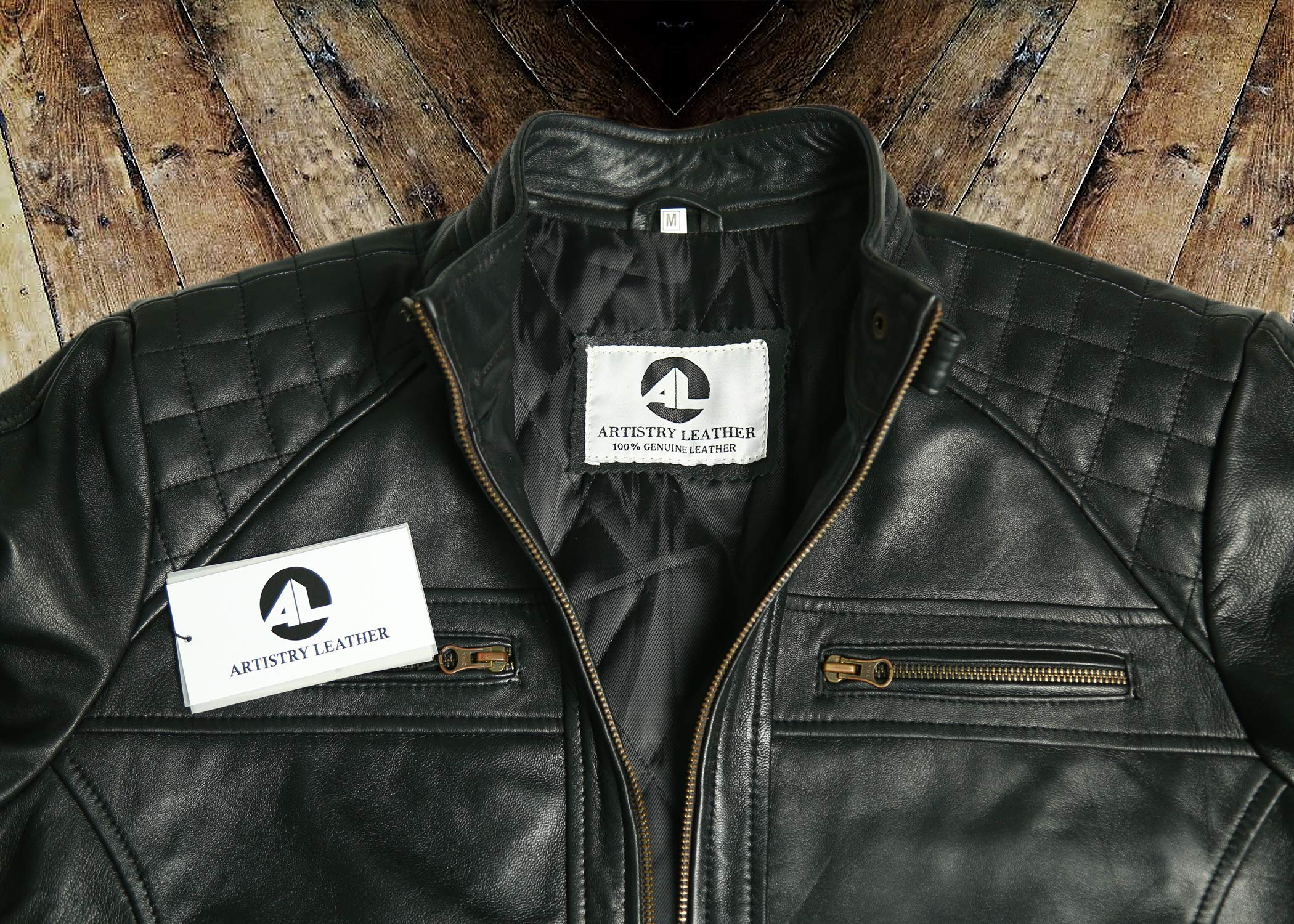 Mens Genuine Leather Biker Jacket Black | Vintage Brown Distressed Lambskin Motorcycle Jackets for Men (Black, X-Large)