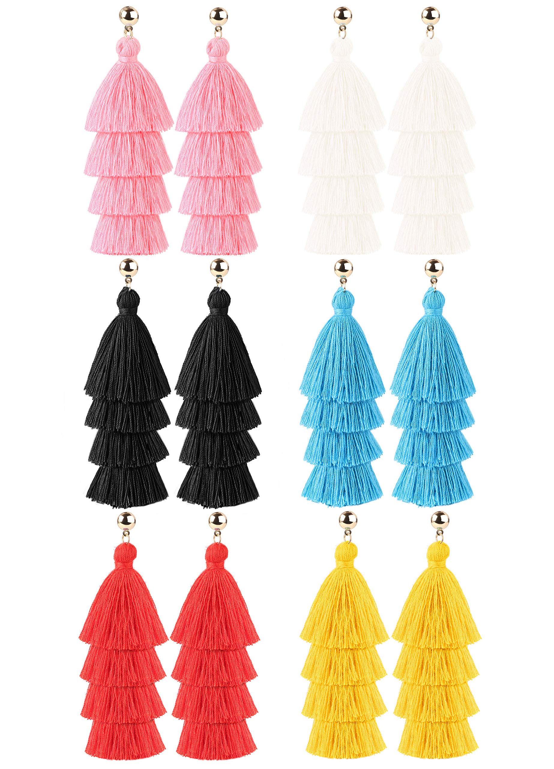 LOYALLOOK White Tassel Earrings For Women Tassel Earrings Long Thread Tassel Earrings Set for Women 6Pairs