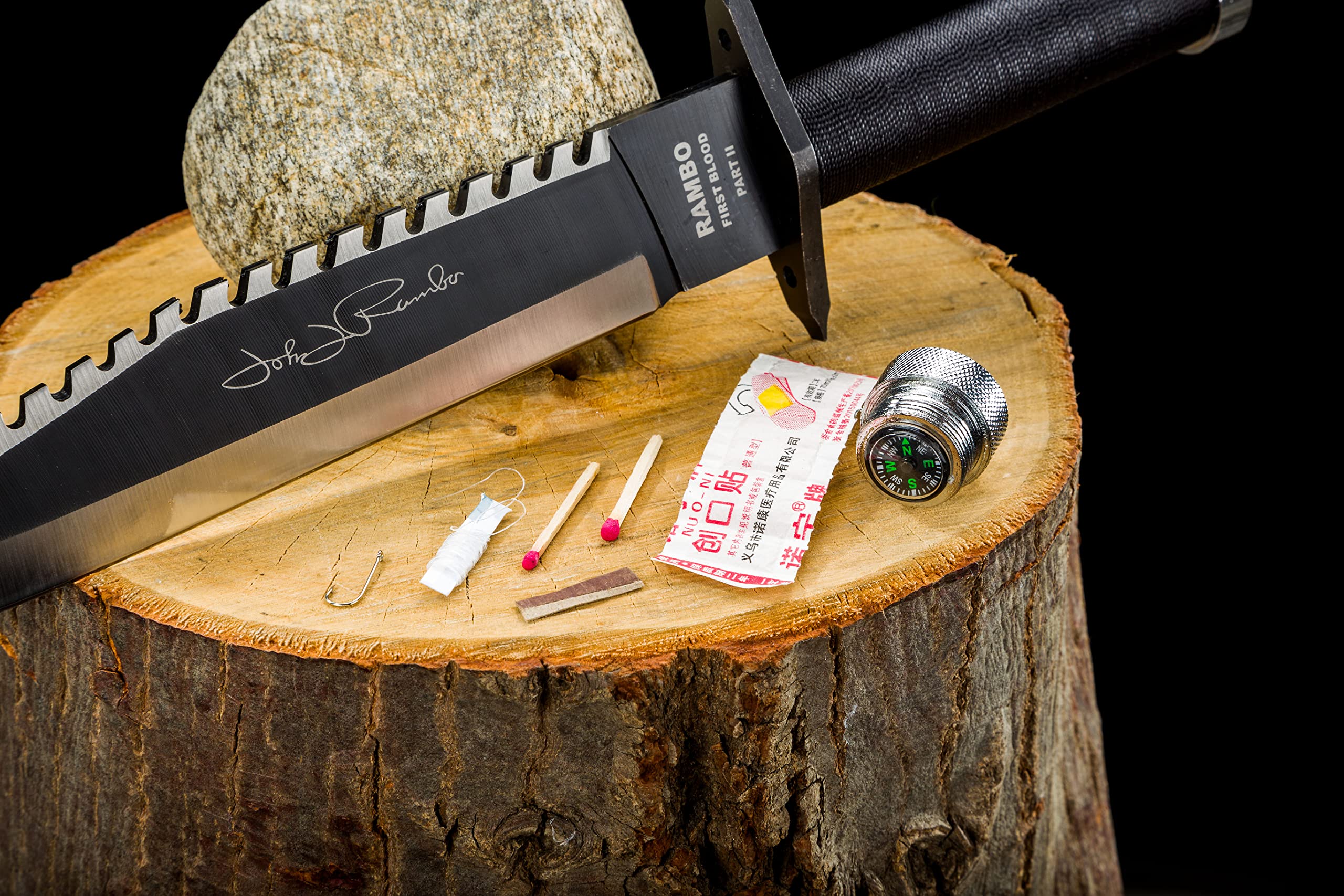 Rambo Survival Knife First Blood Part 2 with Signature - Leather Sheath & Premium Box - Fixed blade Hunting Outdoor Camping