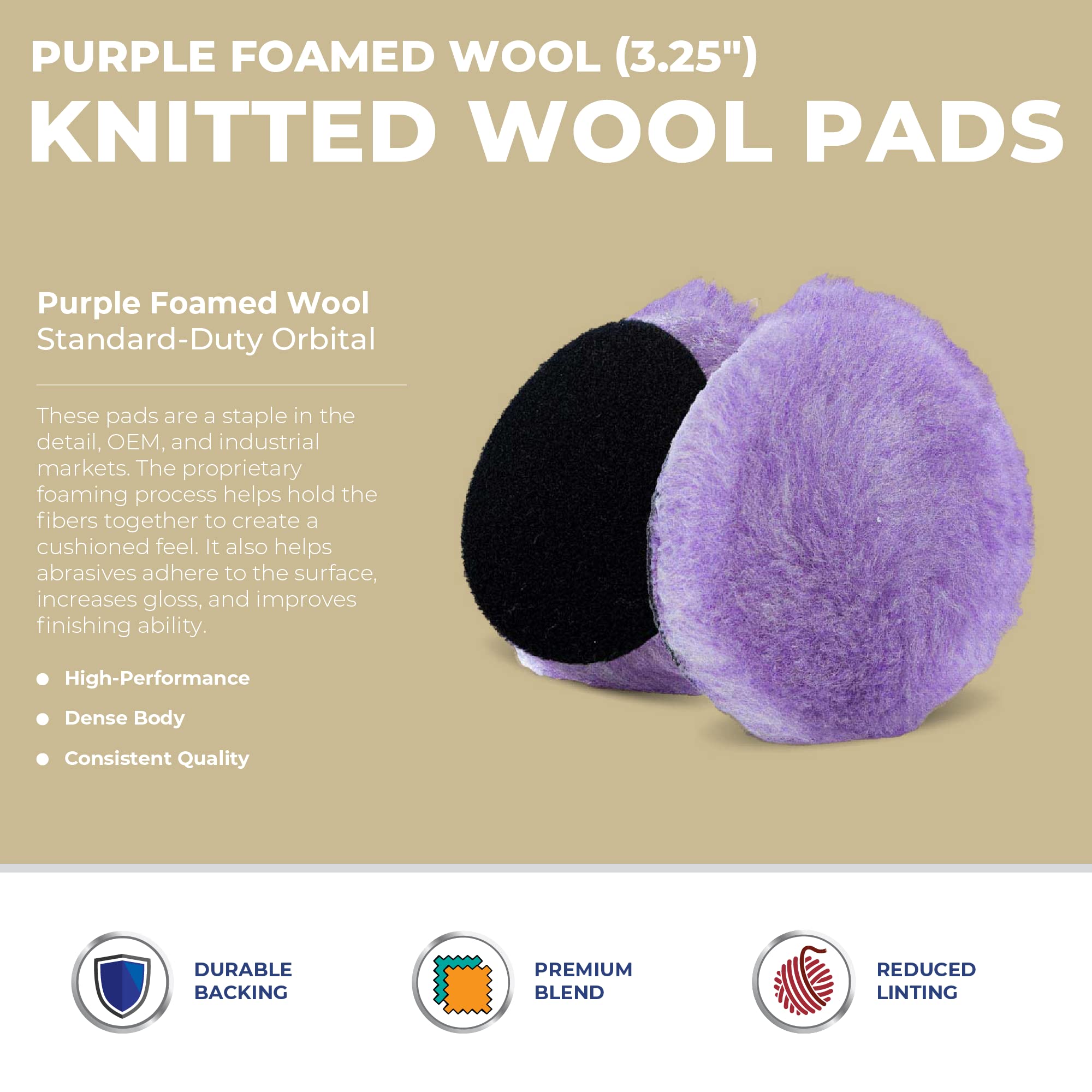 Wool Buffing Pad for Standard Duty Orbital (1 Pack, 6.25”), Premium Polishing Pads - Car Polishing Kit with Reduced Lint and Top Retention - Dense Foam Polisher Car Buffer Pads