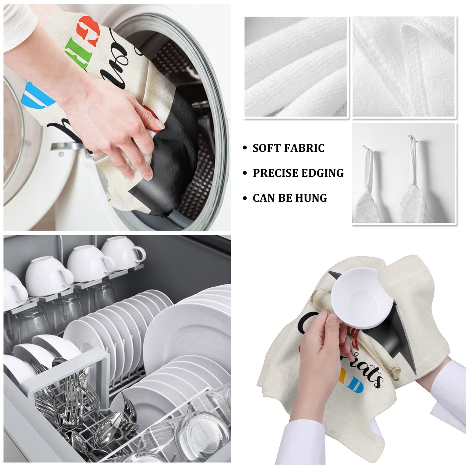 RainbowDay Cotton Kitchen Towels Super Soft Absorbent Kitchen Dish Towels for Drying Dishes/Hand/Tea/Bar Towels Bachelor Cap Happy Graduation Cleaning Kitchen Towels 1 Pack, 18x28 Inch