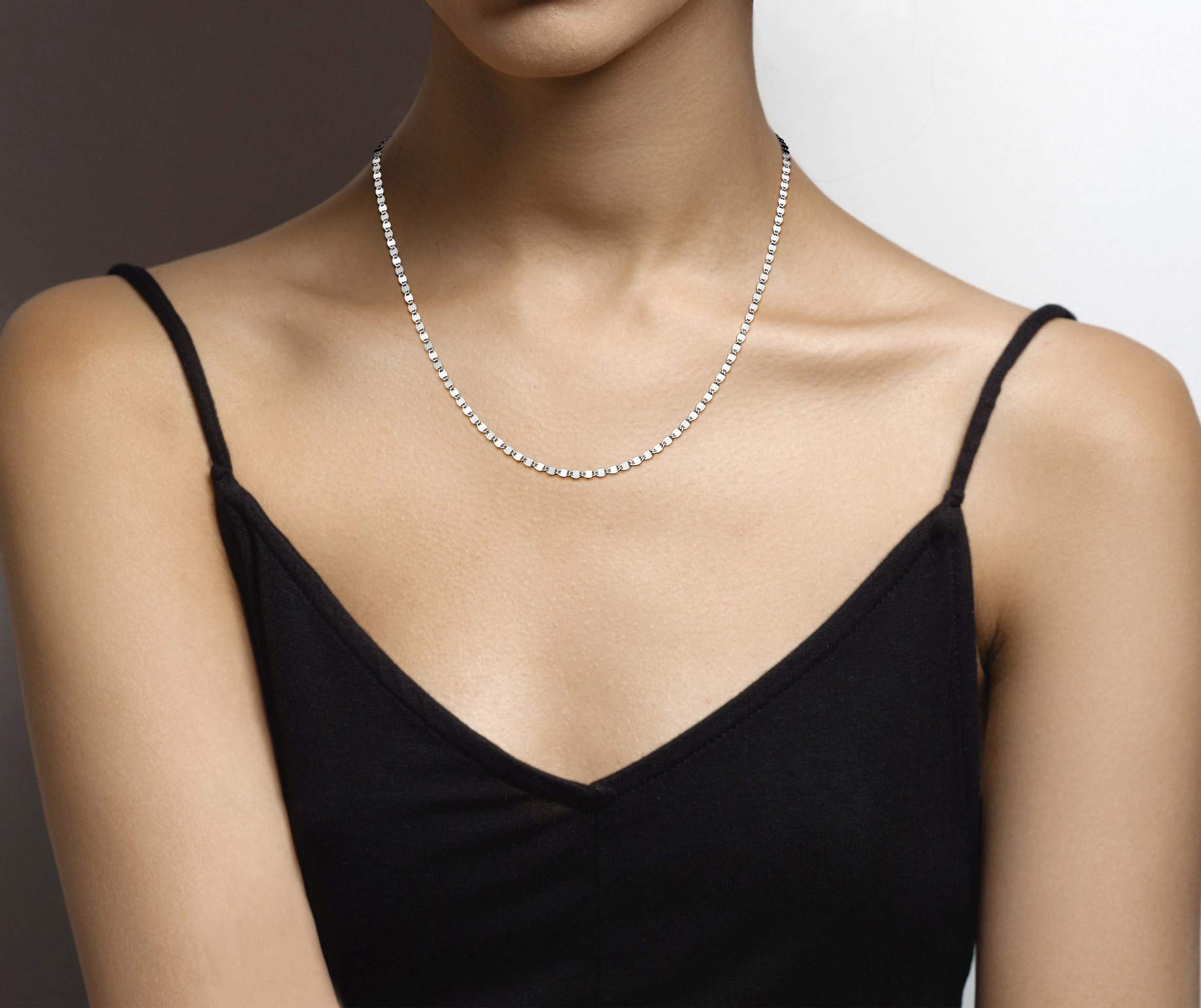 Miabella Italian 925 Sterling Silver Sparkle Mirror Link Chain Necklace for Women, Made in Italy (Length 20 Inches)