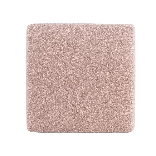 Linon Blush Sherpa Lexington Upholstered Square Storage Ottoman with Pine Wood Accent