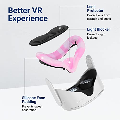 TNP VR Face Cover and Eye Cover for Meta Oculus Quest 2 Face Cushion with Nose Light Blocker - Sweat Guard Silicone Cover for Oculus Quest 2 Face Pad, Cloudy Pink