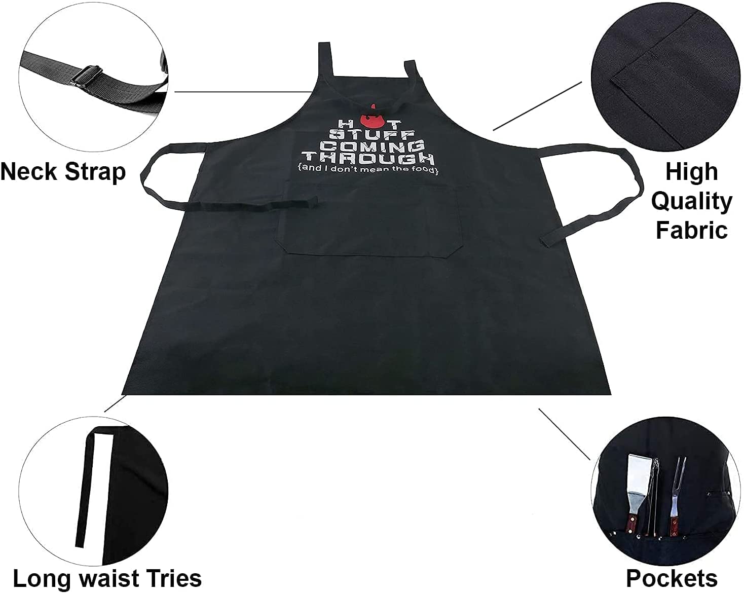 Premium Quality Cooking Apron โ Funny Apron - Chef Apron โ BBQ Apron โ Hot stuff coming through, Black, colorsize