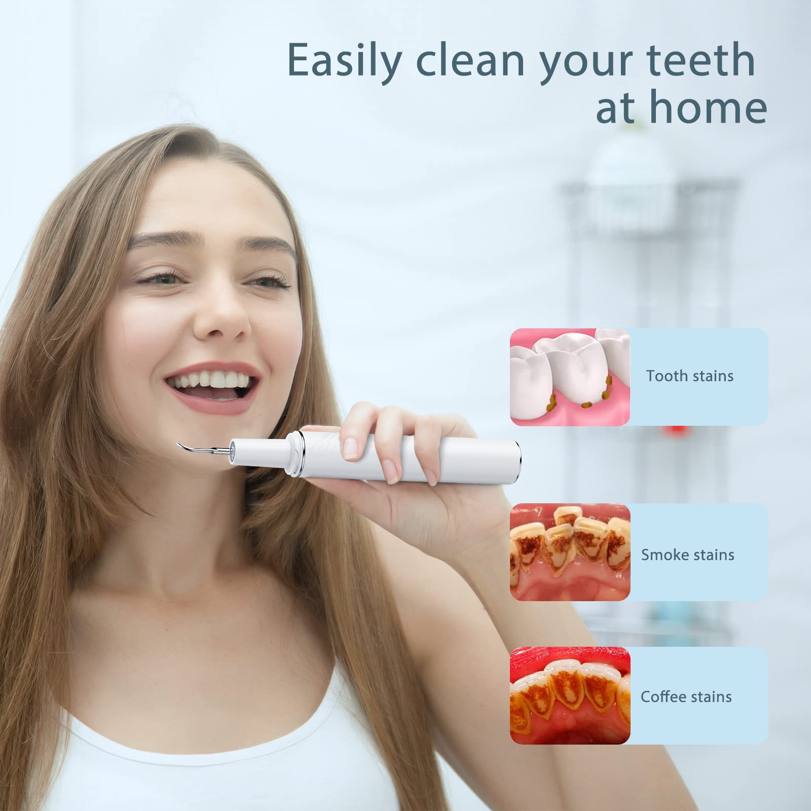 Teeth Cleaning kit, Electric Tooth Cleaning Tool with LED Light,Tooth Cleaner with 3 Modes, Home Teeth Cleaner with 3 Replaceable Inlet Sleeves