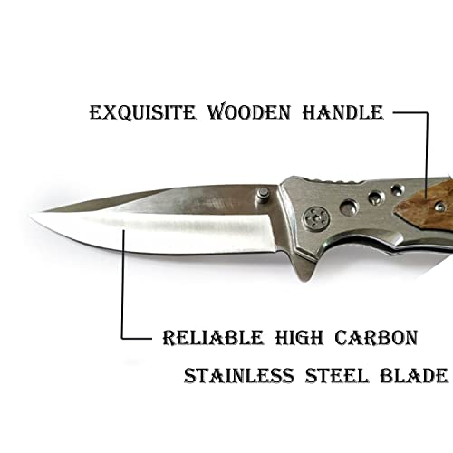 Small Pocket Knife,Pocket Knife for Men,7.9 Inch ,Wooden Handle with Knife Clip, a Gift for Husband,Son,Dad,Brother original steel color