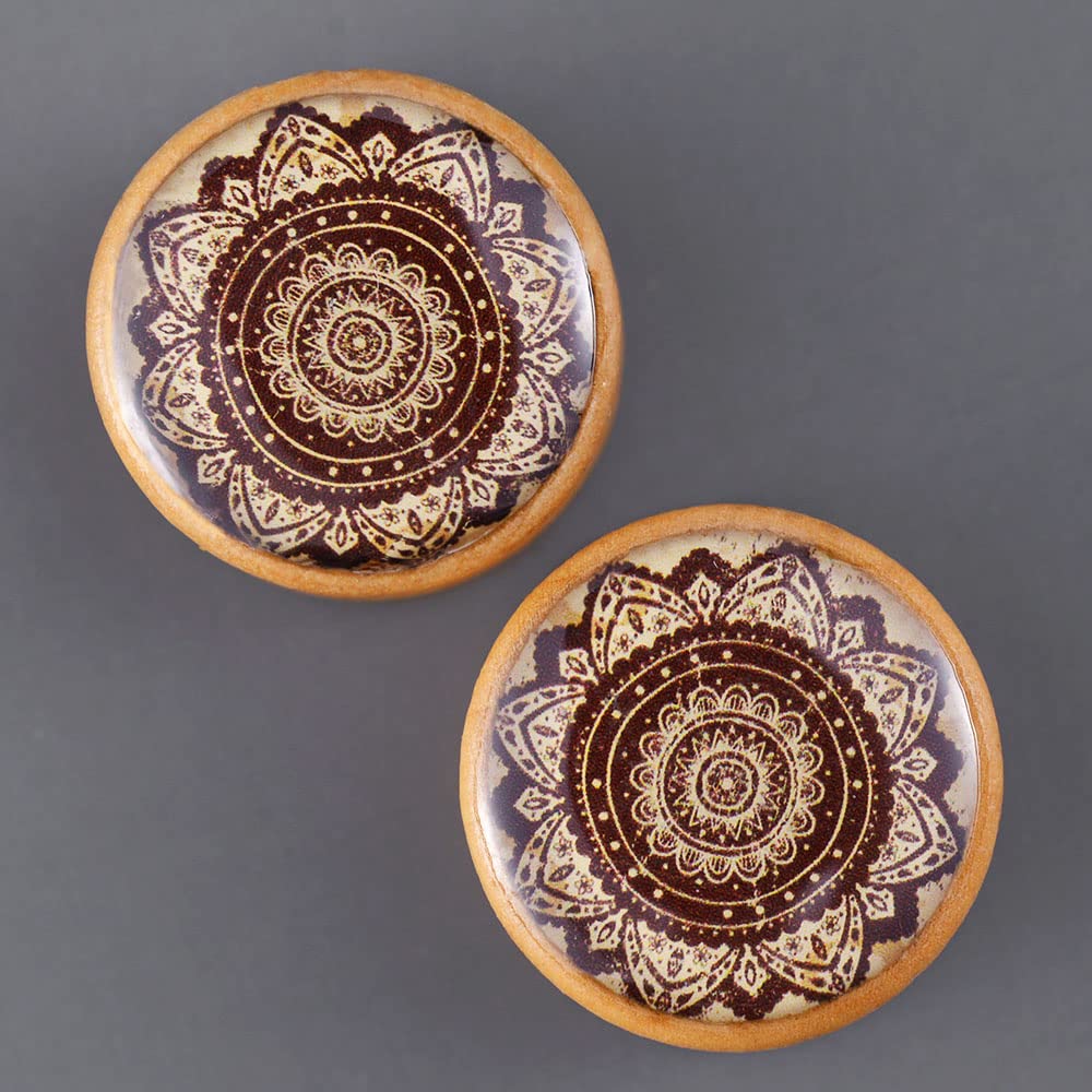 POBAISITER 2 PCS Ear Gauges Resin Flower Wood Stretching Ear Tunnels Plugs Expanders Body Piercing Jewelry