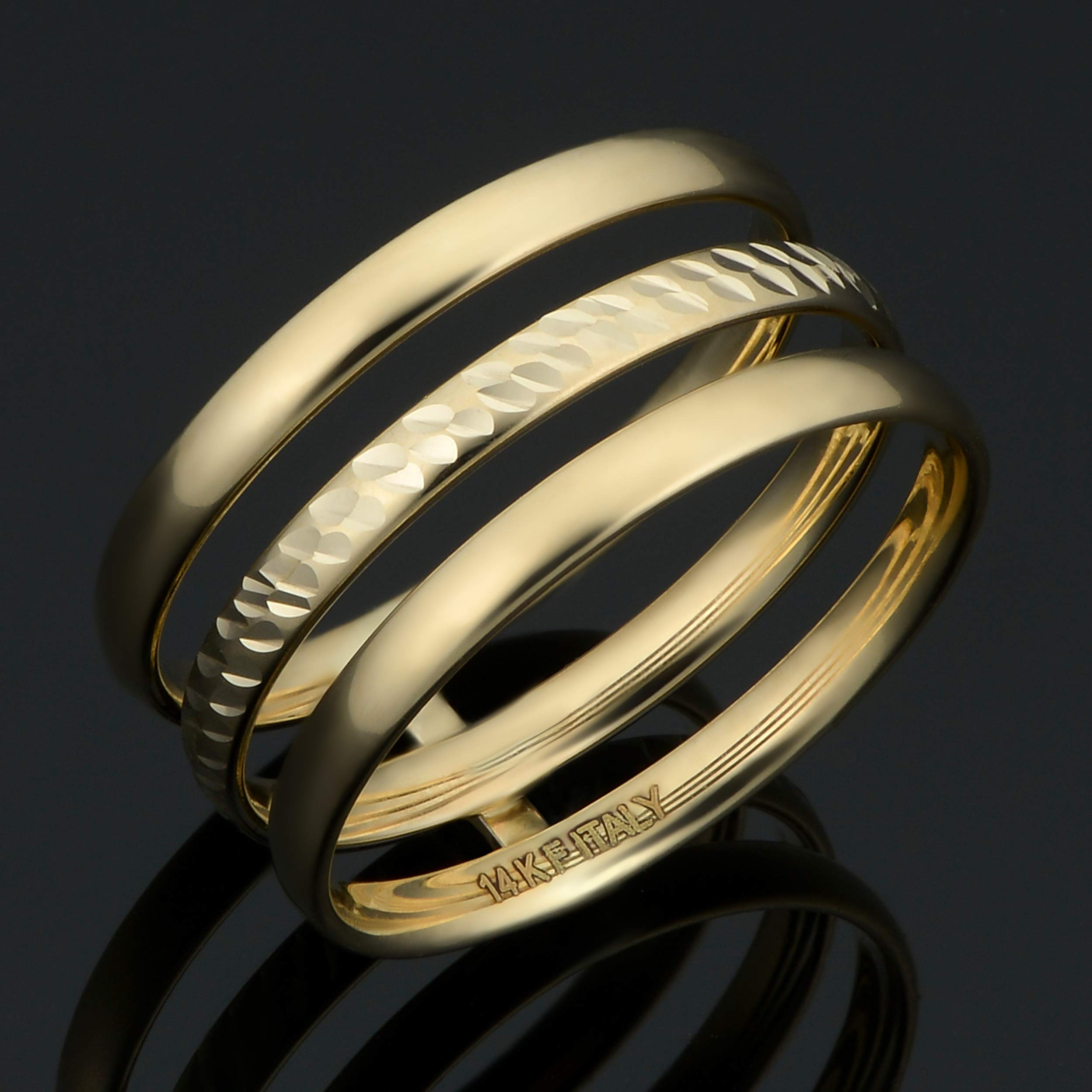 Kooljewelry 14k Yellow Gold 10 mm Diamond-cut Finish Triple Band Ring (size 9)