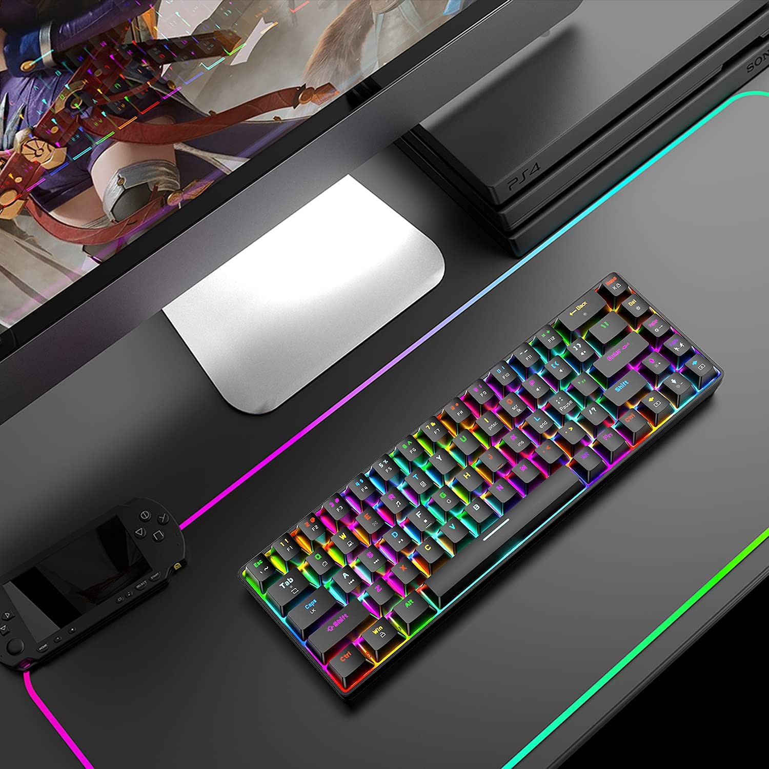 RK-T8 Pro Wired 60% Mechanical Gaming Mini NKRO Keyboard,18 Chroma RGB LED Backlit,TKL Layout,Ultra-Compact With 12 Multimedia Keys,Tactile Red Switch for Xbox,PC,FPS,MOBA,RPG,LOL,PUBG Win/Mac (White)