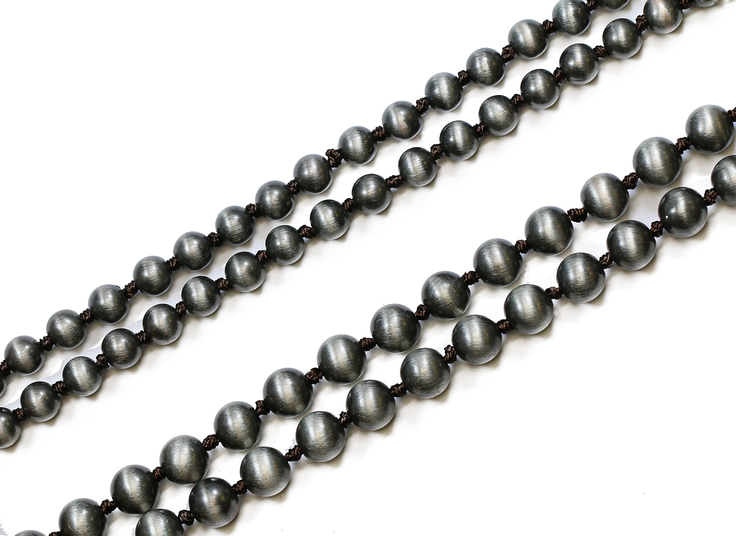 Lovely Bead Handmade Smooth Double Knotted Silver Navajo Pearl Necklace (60 Inches, 10mm)