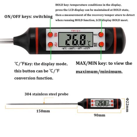 Sepa Sport Large Meat, Food & Liquid Thermometer,Fast Precise Digital Screen with 5.7 Inches Stainless Steel Probe Perfect for Any Cooking, Deep Fry, BBQ Grilling, Turkey Roasting Or Meat. (TP101)