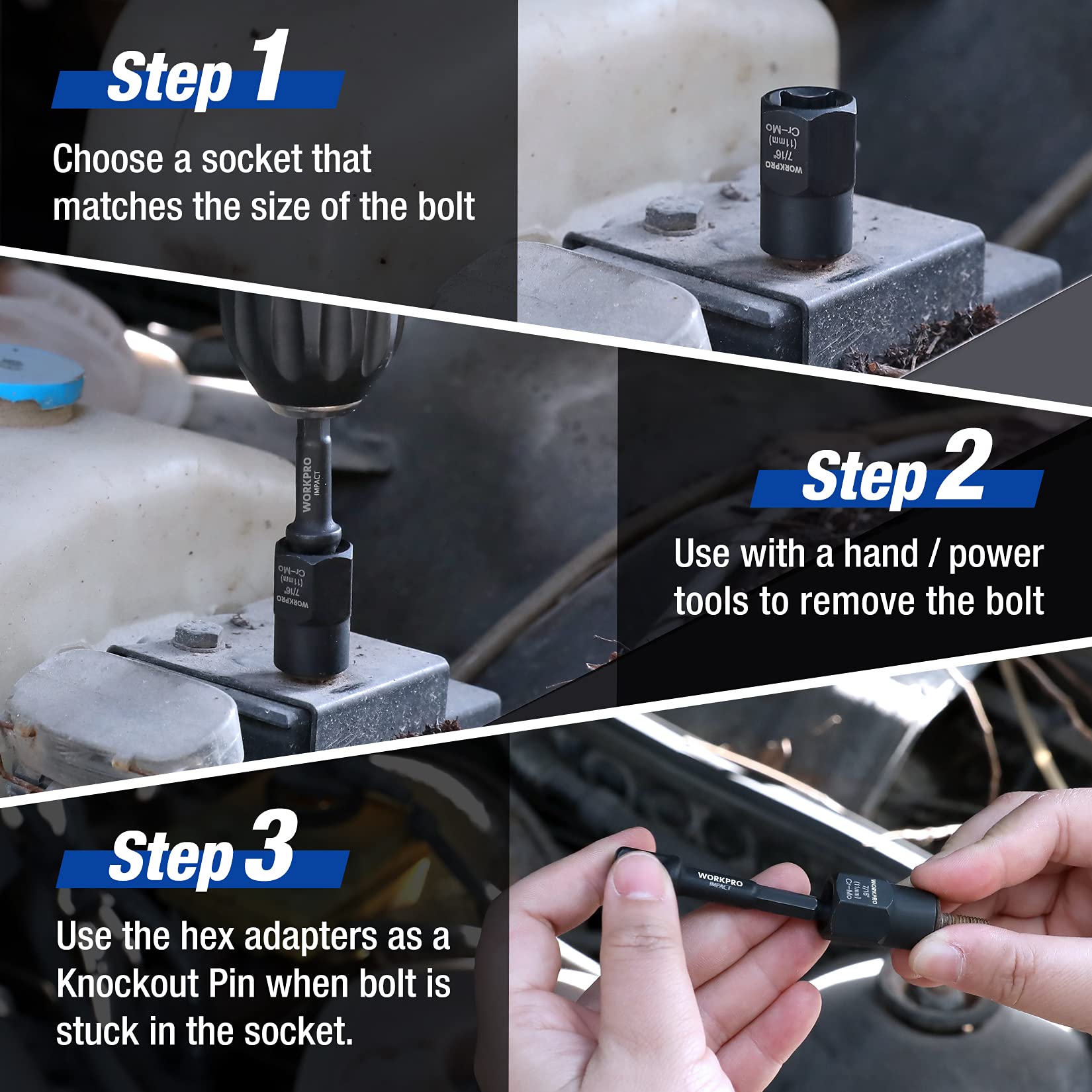 WORKPRO 15 Pieces Impact Bolt & Nut Remover Set, 3/8β Drive Bolt Extractor for Removing Stripped, Damaged, Rounded off and Rusted Bolts & Nuts