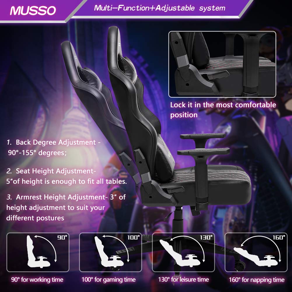 MUSSO Executive Swivel Office Chair, High-Back Racing Gaming Chair, Ergonomic Adjustable Computer Desk Chair, PU Leather Task Chair with Headrest and Lumbar Support (Classic Pattern)…