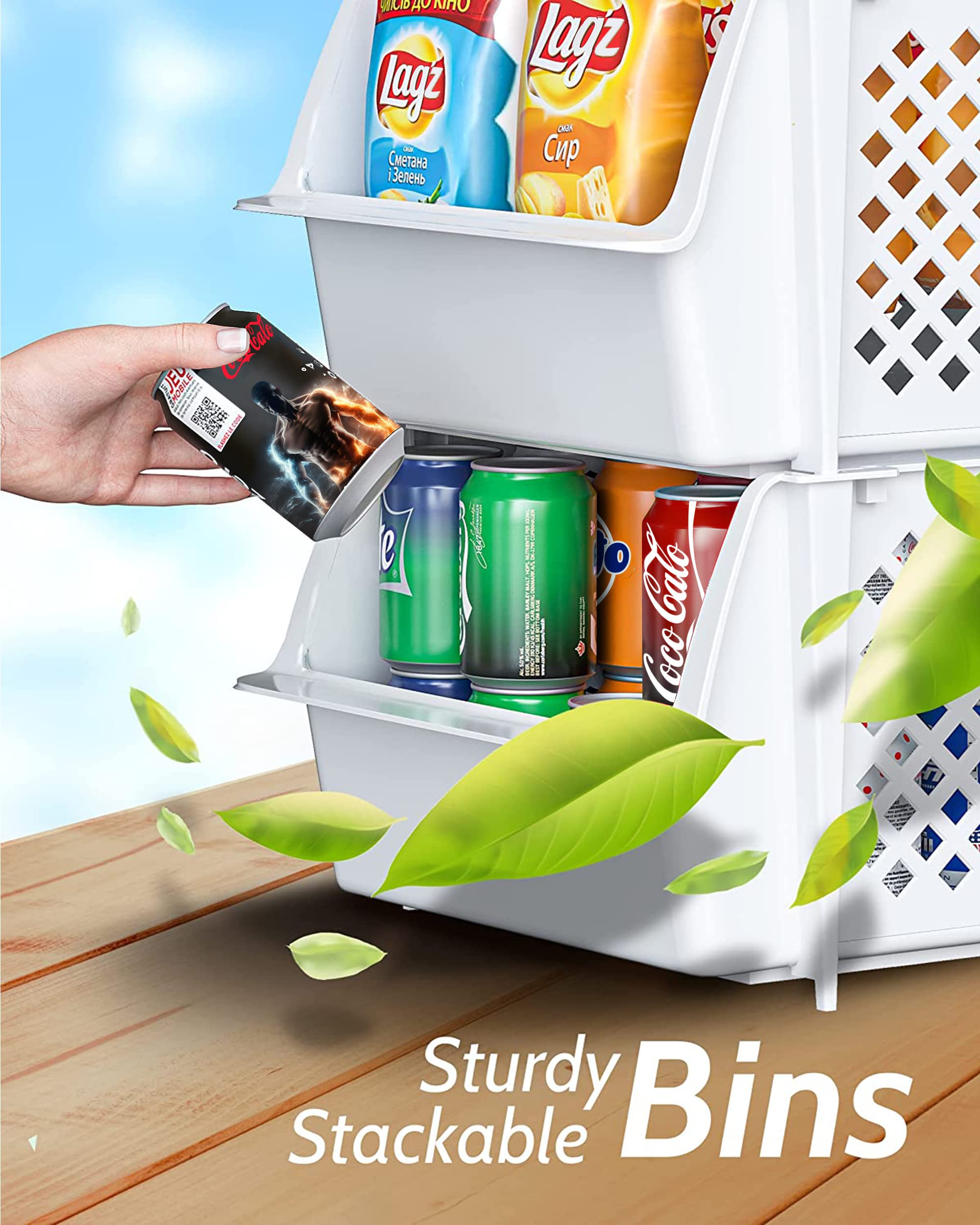 Skywin Stackable Storage Bins for Pantry - 8 Pack Stackable Bins For Organizing Food, Kitchen, and Bathroom Essentials (White)