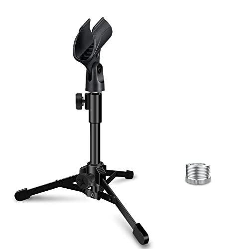 Mictop Desktop Mic Stand Portable Foldable Tripod with Mic Clip Holder Adjustable Microphone Stand