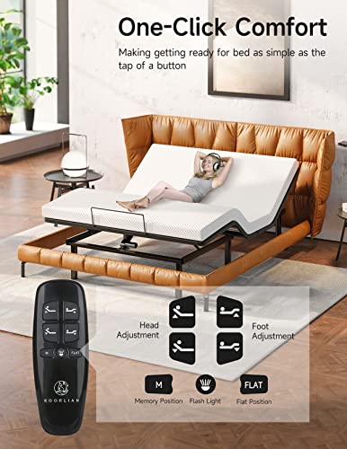 koorlian Adjustable Bed Frame Basic Queen XL, Ergonomic Bed Base with Head and Foot Incline, Zero Gravity, Wireless Remote, Quiet Motor, 12 inch Legs for Storage, 5-Minute Assemble