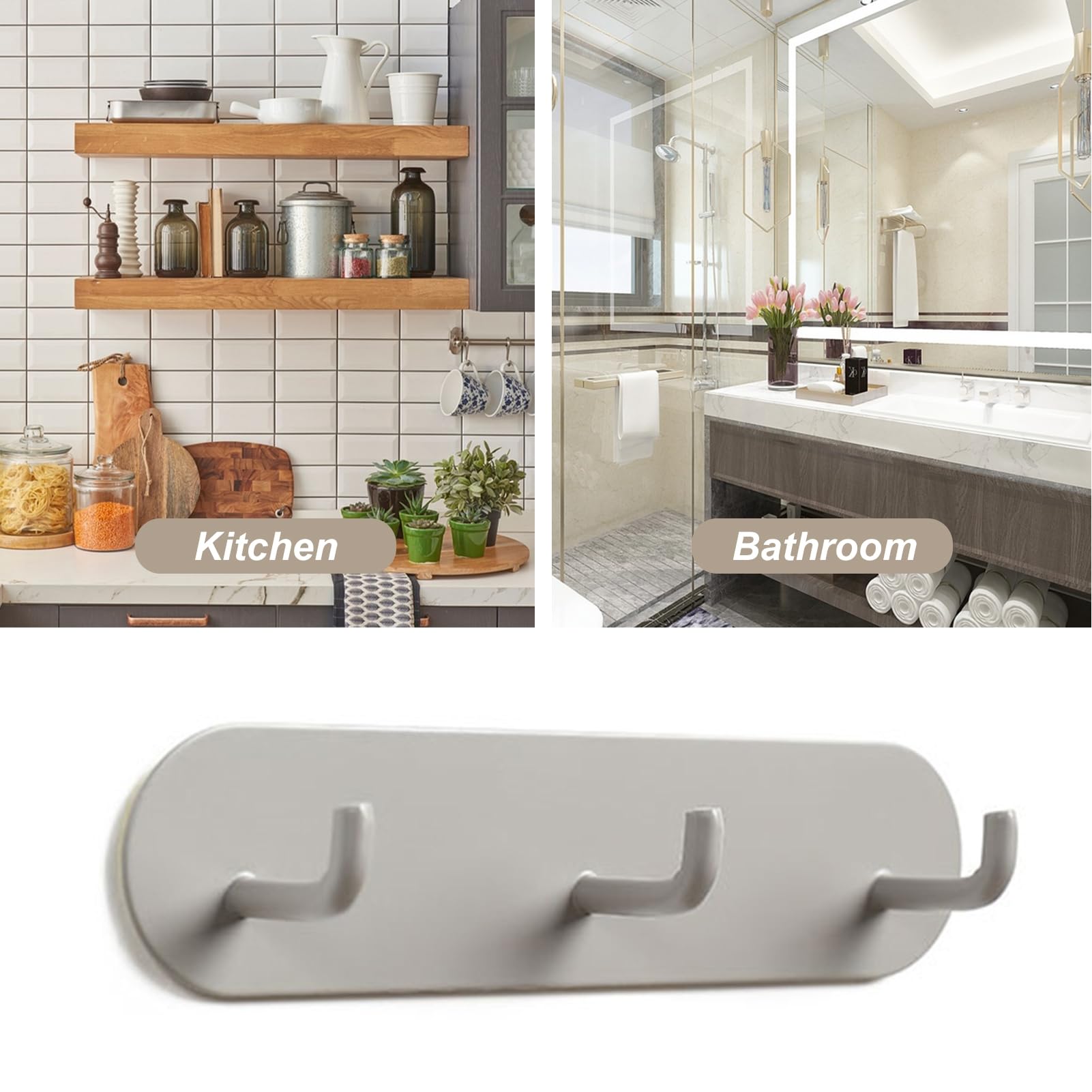 Libcflcc Wall Hanging Hook Wall-Mounted Elephant Head Hook for Kitchen Bathroom Closet Punch-Free Self-Adhesive Organizer Storage Solution Organizer Hook Grey 2