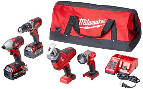 Milwaukee 2695-24 M18 18V Cordless Power Tool Combo Kit with Hammer Drill, Impact Driver, Reciprocating Saw, and Work Light (2 Batteries, Charger, and Tool Case Included) (Renewed)