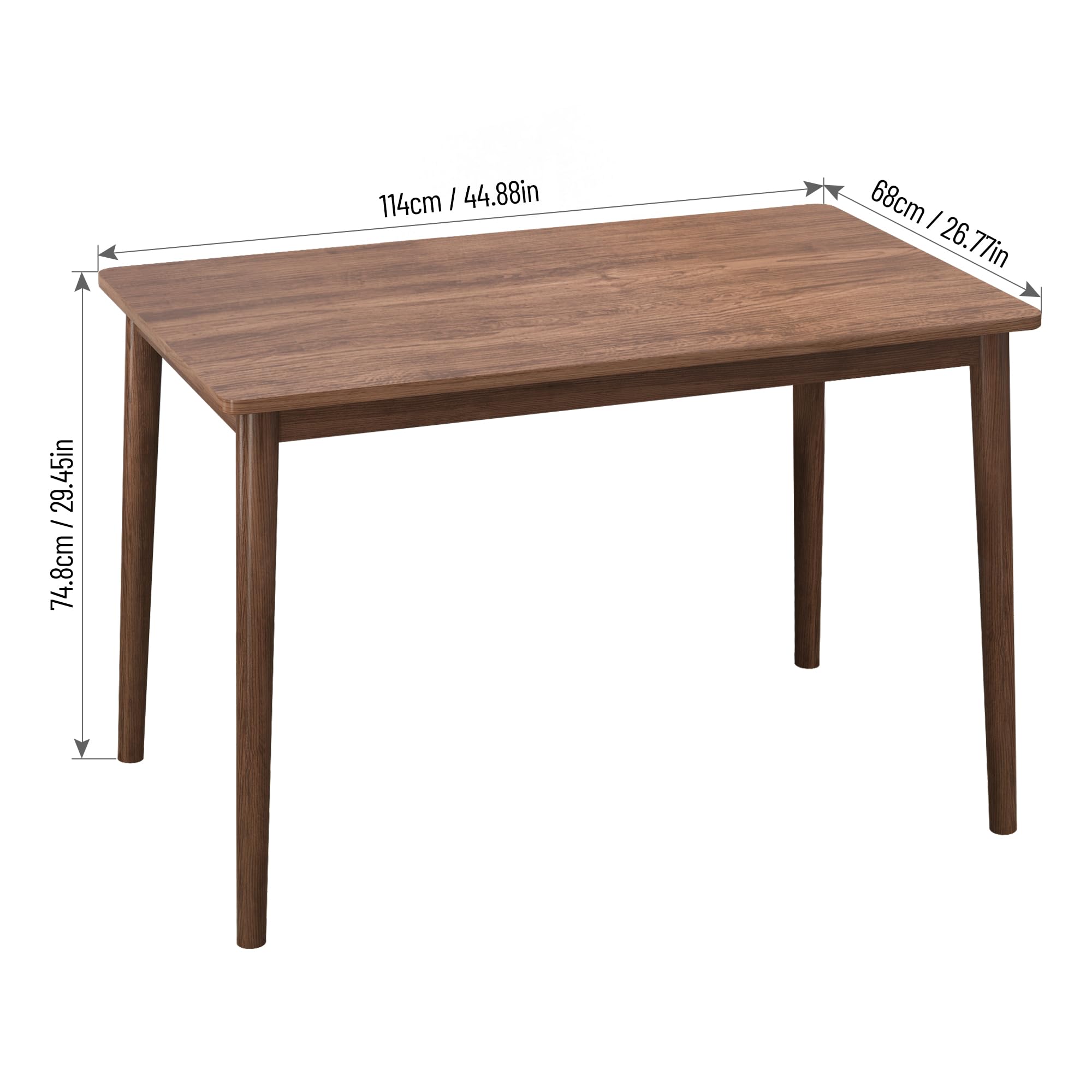 Lepfun 5 Pieces Modern Set with 1 Rectangular Chairs Fabric Cushion for 4,All Rubber Wood Table for Dining Room,Kitchen and Small Space,Walnut and Grey