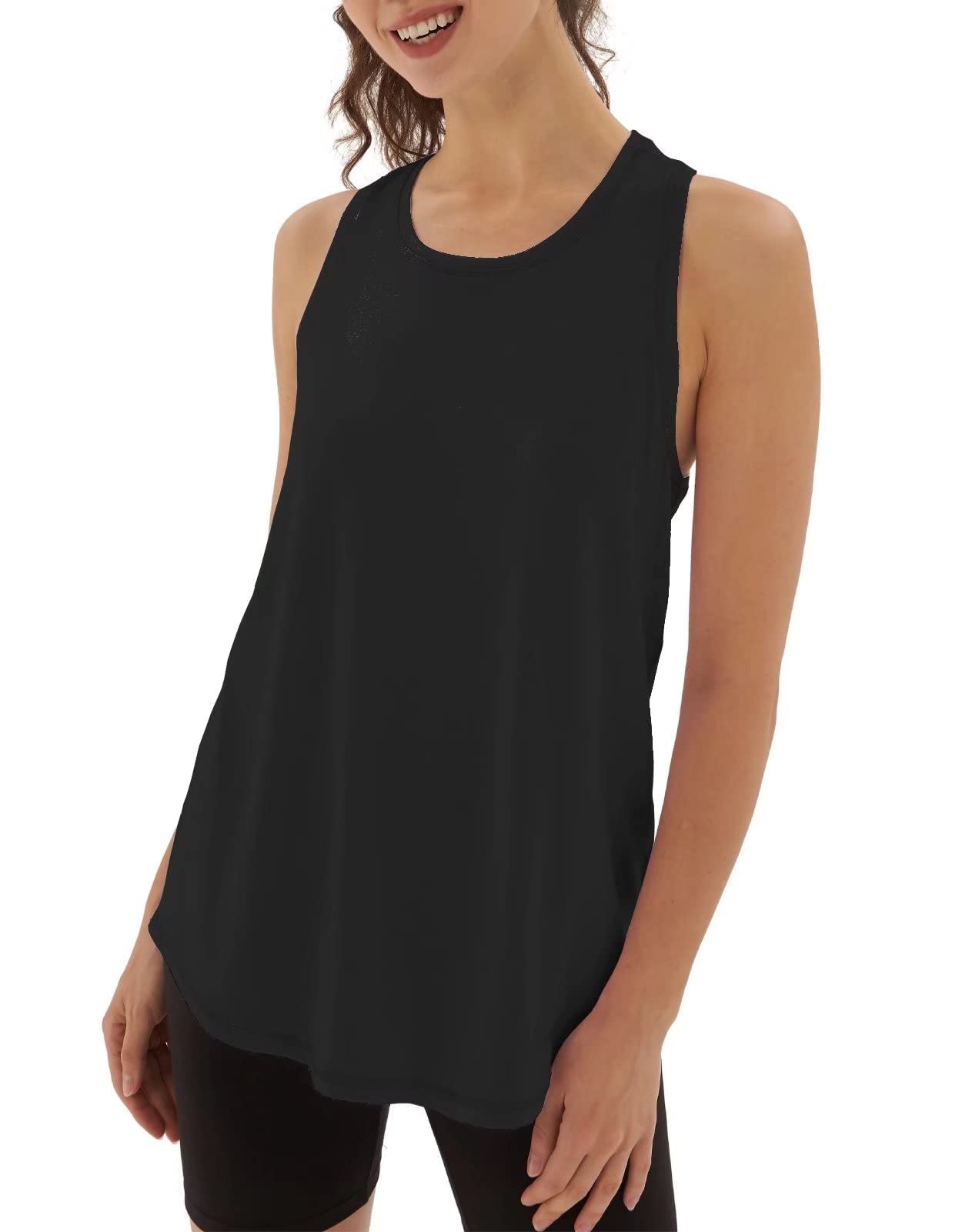 sissycos Women's Workout Racerback Tank Tops Loose Fit Sleeveless Athletic Shirts (Black, Large)
