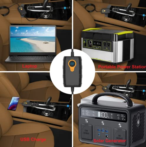 Smart DC Charge Converter Cigarette Lighter to DC8mm Waterproof IP65 to Safely and Efficiently Charge Lithium Battery Portable Power Station Laptop Mobile Phone CPAP with 15A Fuse