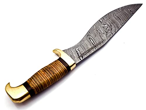 MID AMERICA Cutlery Custom Hand Made Beautiful Damascus Hunting Knife Kukri Handle Sketched Leather, Steel
