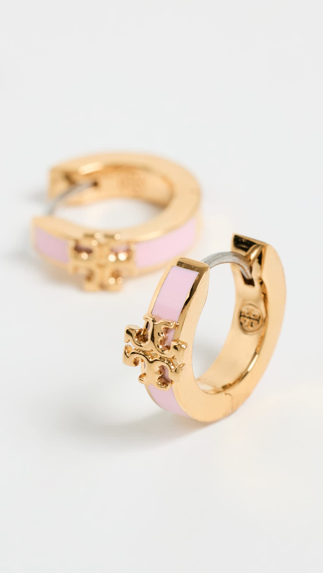 Tory Burch Women's Kira Enamel Huggie Earrings, Tory Gold/Orchid Pink, One Size