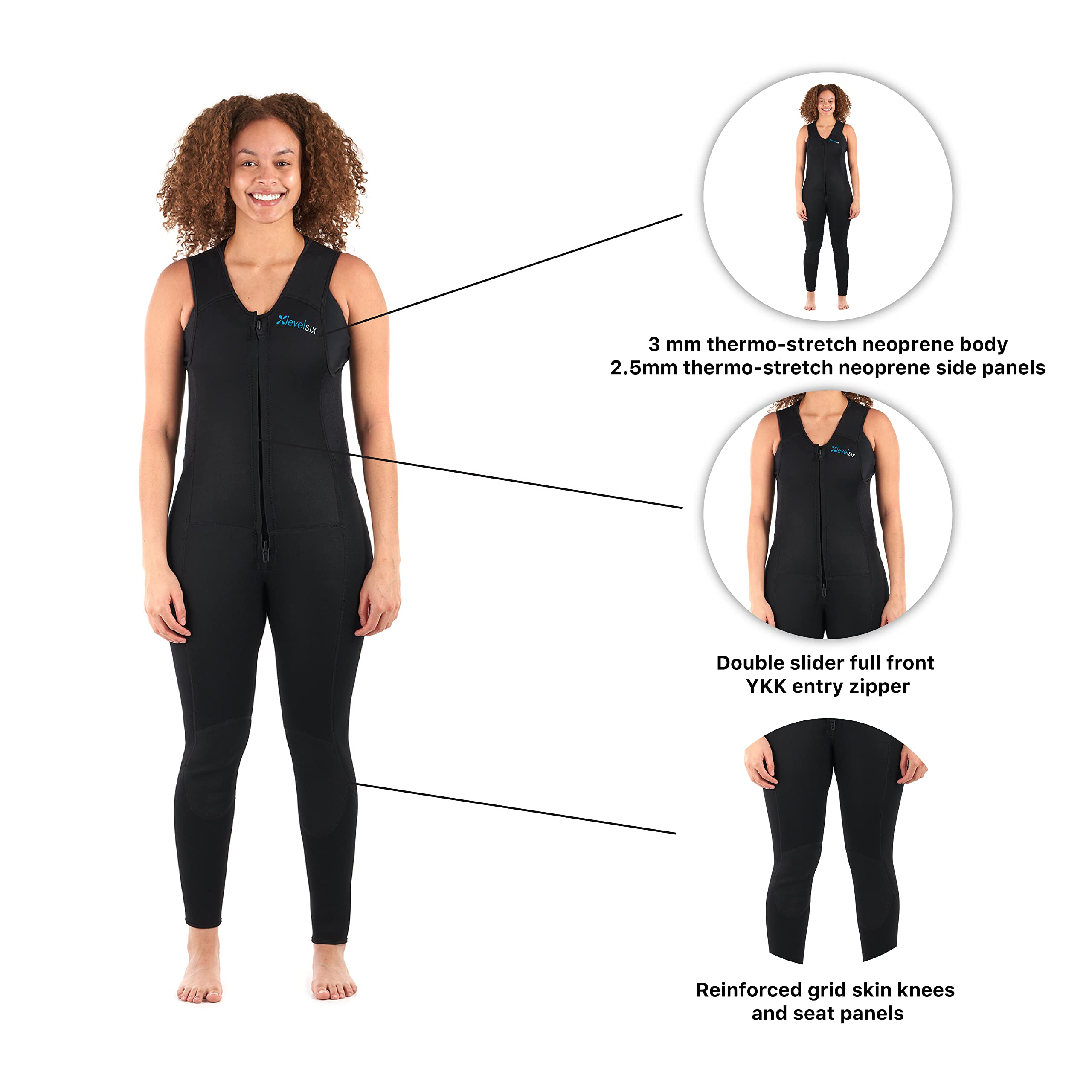Level Six Women's Farmer Jane Front Zip Wetsuit, Black, Medium