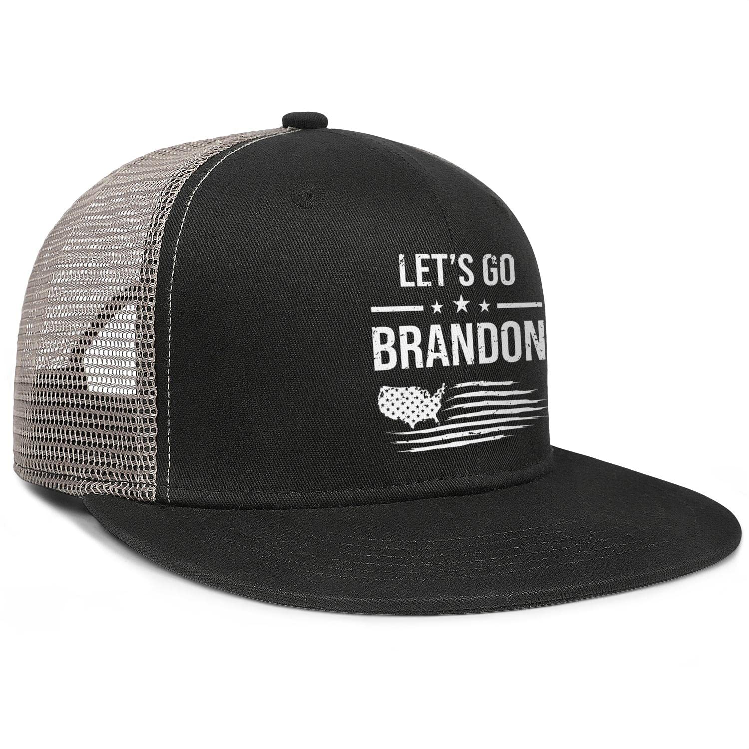 MOWAN Let's Go Brandon Trucker Hats for Men Women Trendy Flat Brim Mesh Baseball Hat Snapback Adjustable Athletic Cap, Charcoal-grey-3, One Size
