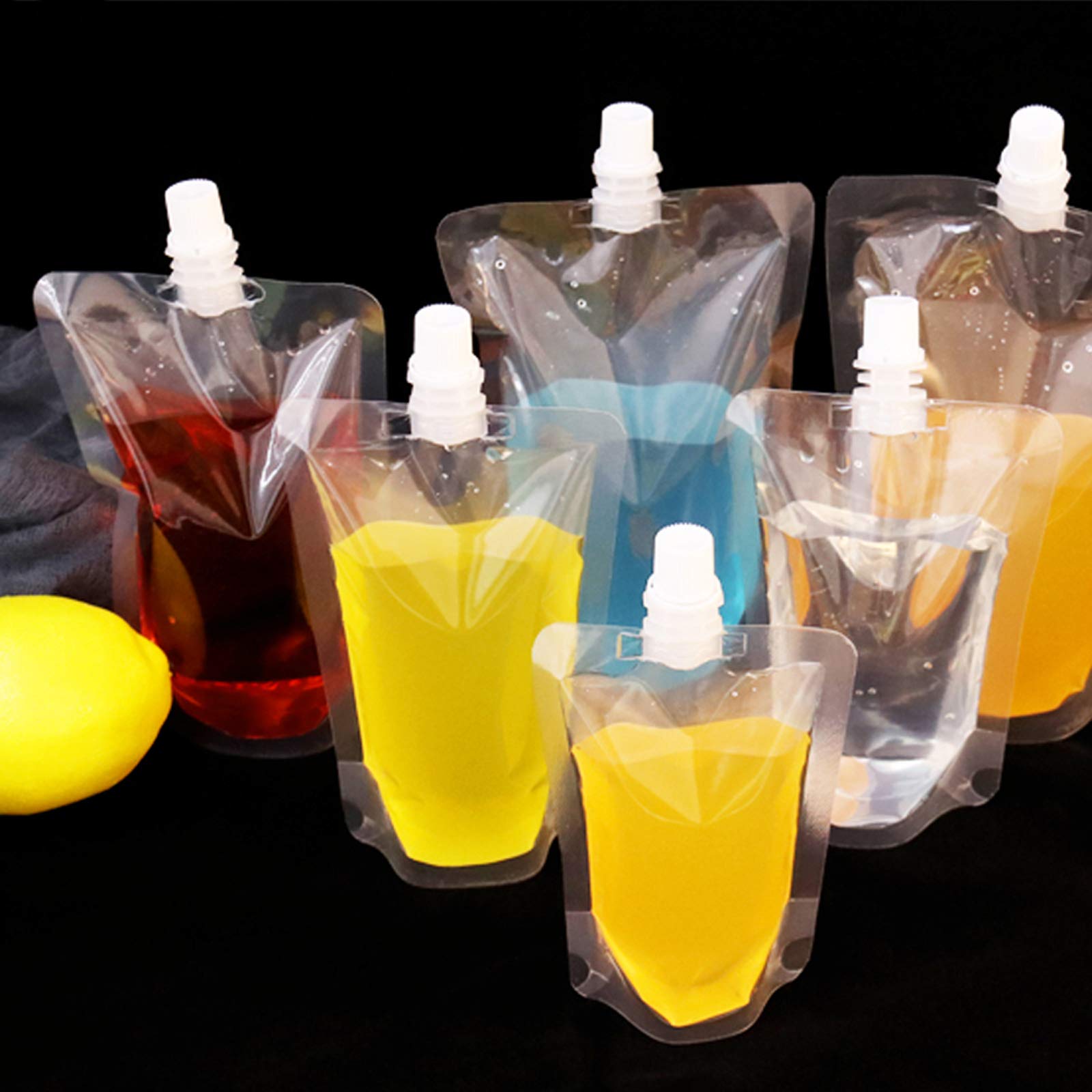 RONRONS 50 Pieces 200ml/6.76oz Plastic Flasks Liquor Cruise Pouches Reusable Liquid Spout Bags Transparent Drinking Pouch Large Capacity Beauty Liquids Containers Concealable Sneak Alcohol Travel Bag