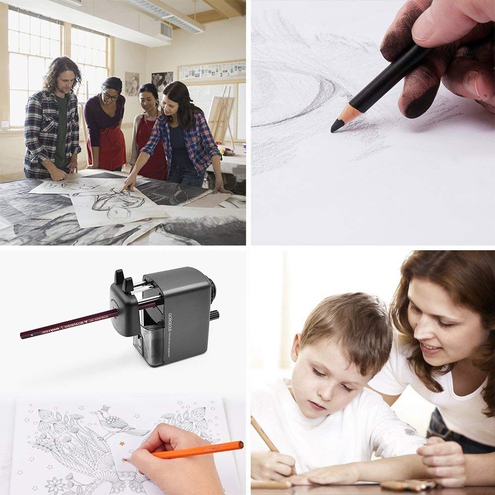 Manual Pencil Sharpener, Eesteros 2 in 1 Hand Crank Pencil Sharpener Heavy Duty for School Classroom, Office, Home(Gray)