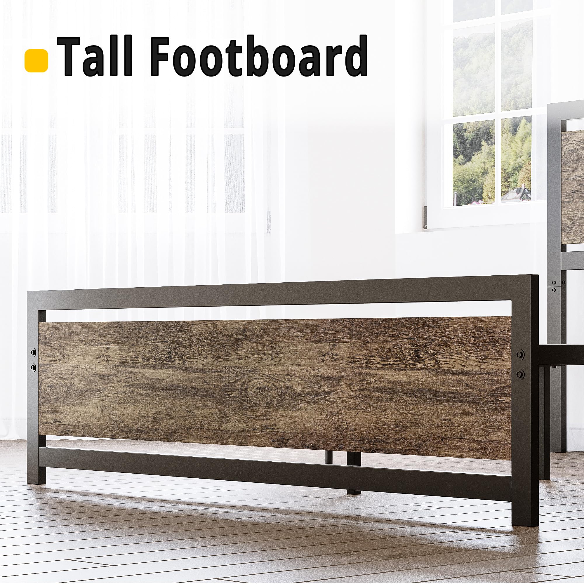 LIKIMIO Full Bed Frame with Headboard and Footboard, Metal Strong Supports, Easy Assembly, Noise-Free, No Box Spring Needed, Vintage Brown