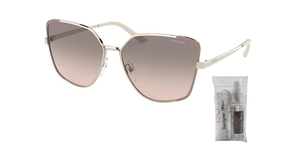 Prada PR60XS 07B4K0 59MM Pale Gold/Matte Pink/Pink Gradient Grey Irregular Sunglasses for Women + BUNDLE With Designer iWear Eyewear Kit