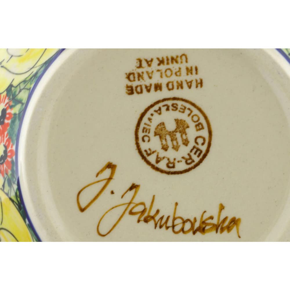 Polish Pottery 6¼-inch Bowl (Yellow Blooming Rose Theme) Signature UNIKAT + Certificate of Authenticity